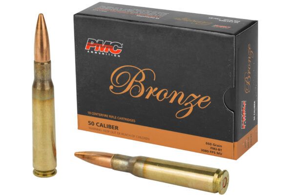 - PMC Bronze 50 BMG 660 Grain Full Metal Jacket Boat Tail Rifle Ammo ...