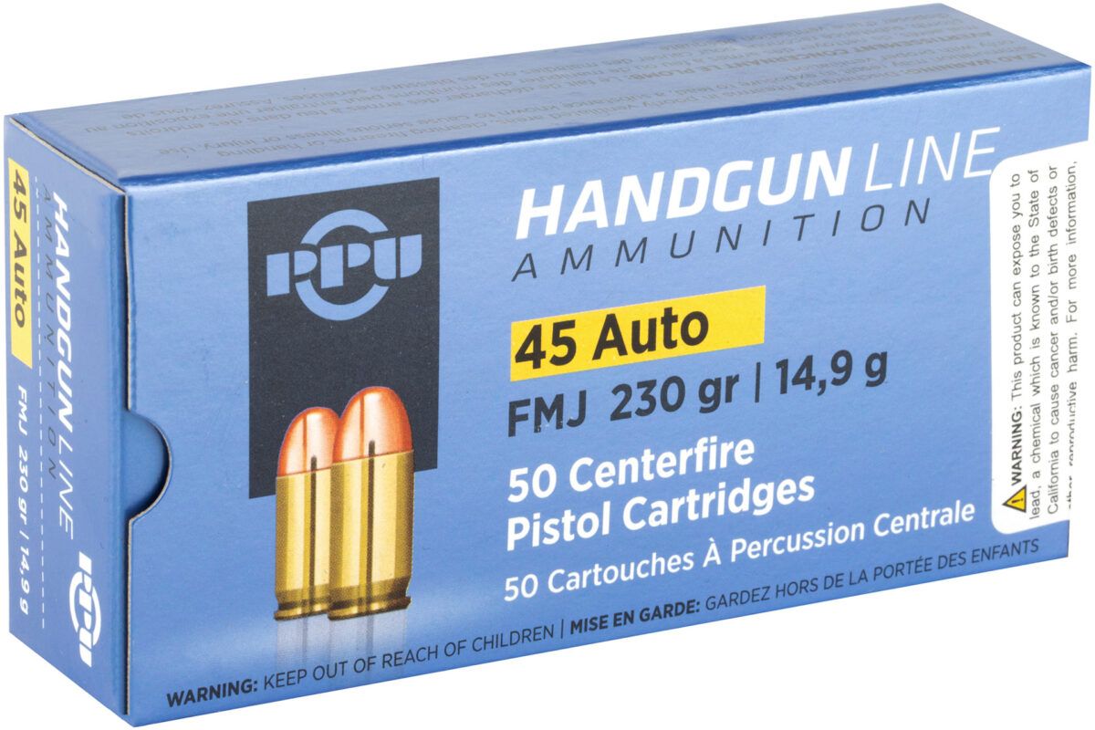 - PPU PPH45F Handgun 45 ACP 230 gr Full Metal Jacket (FMJ) Handgun Ammo ...