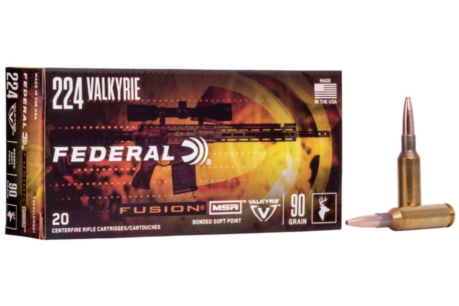- Federal Fusion 224 Valkyrie 90 Grain Boat tail Rifle Ammo - 20 Rounds ...